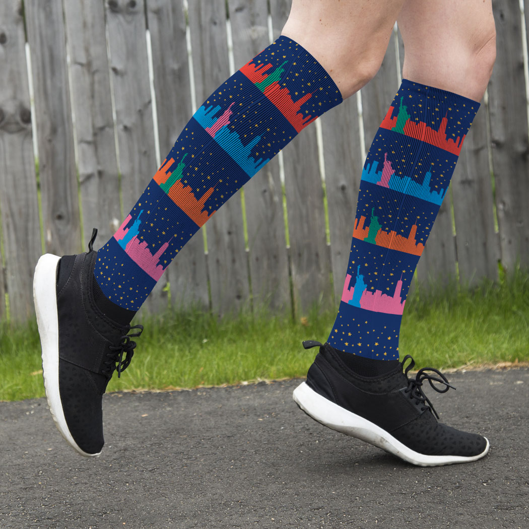 Running Printed Knee High Socks Nyc Skyline Gone For A Run